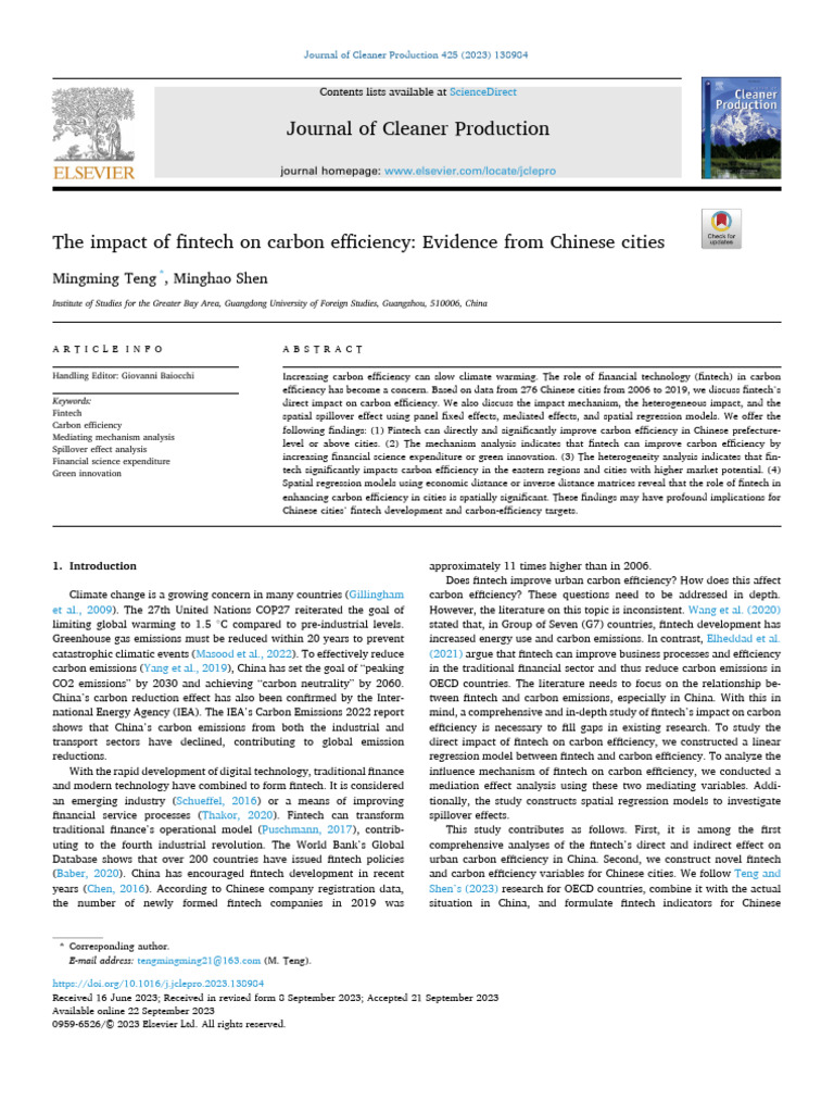 Fintech's Role in Enhancing Carbon Efficiency | PDF | Climate Change ...