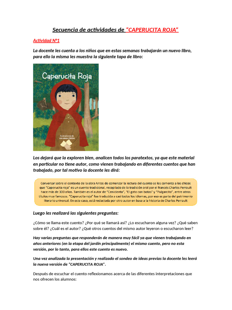 Actividades del cuento Caperucita Roja | PDF | Caperucita Roja
