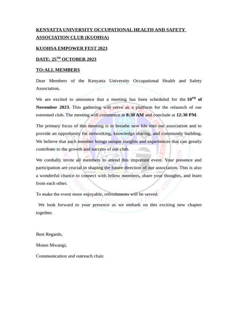 Kenyatta University Occupational Health and Safety News Letter | PDF