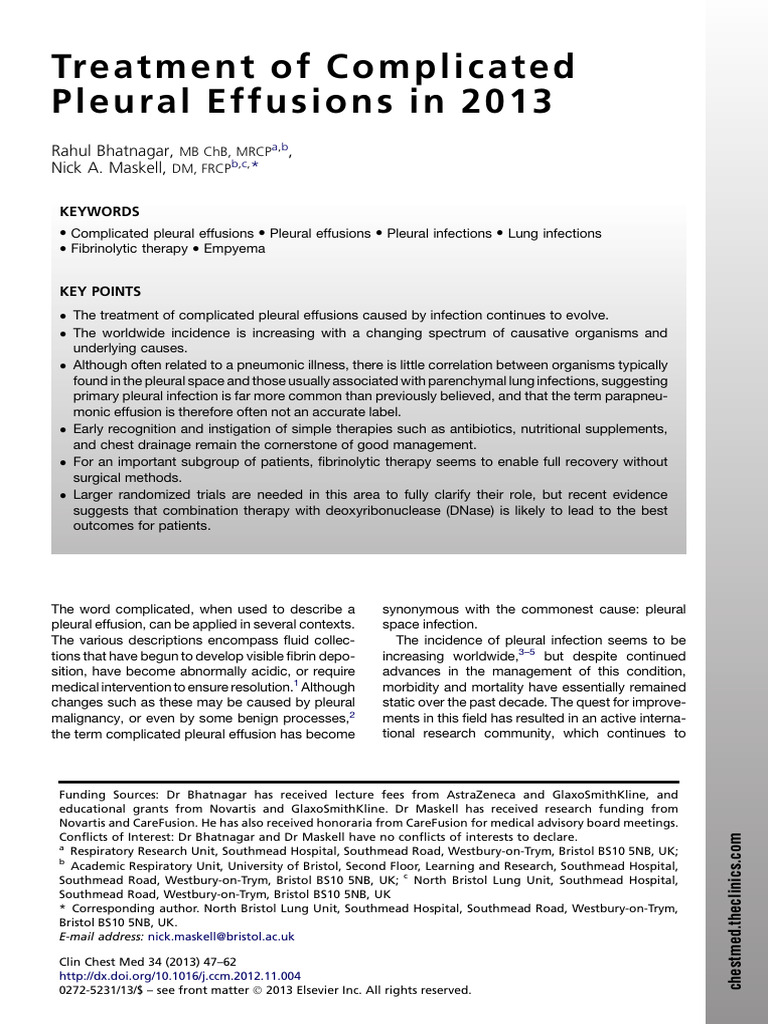 Complicated Pleural Effusions Treatment | PDF | Medical Specialties ...