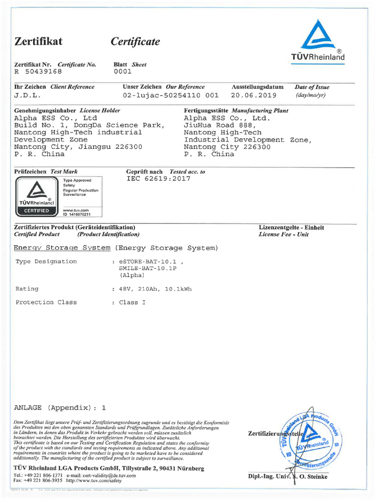Certificate Smile-Bat-10.1p Iec 62619 | PDF