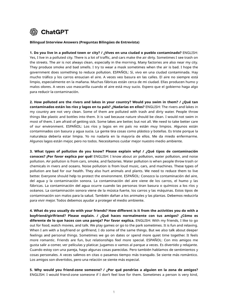 Bilingual Interview Answers | PDF