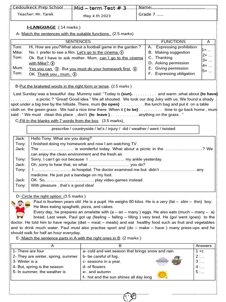 Mid Term Test 3 7th Form Pronunciation Exercises Phonics Tests 116011 | PDF