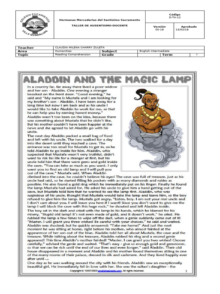 Aladin and The Magic Lamp. | PDF