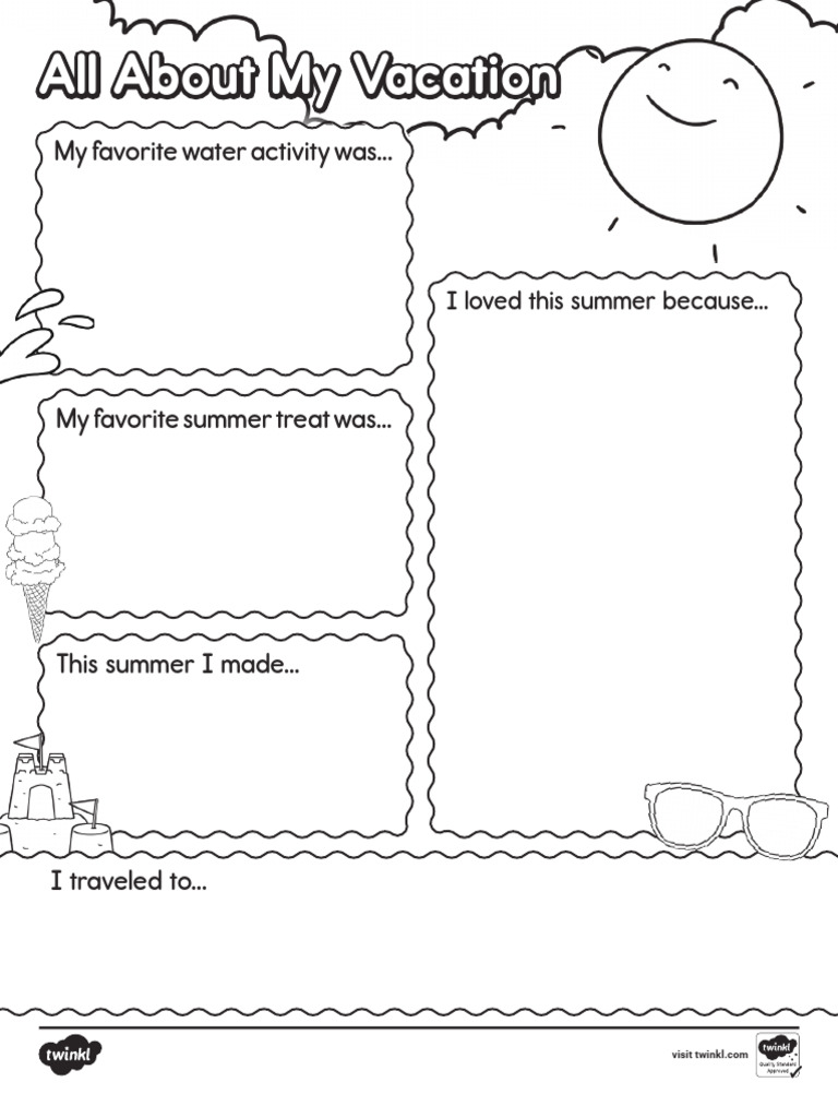 Black and White All About My Summer Vacation Writing Activity | PDF