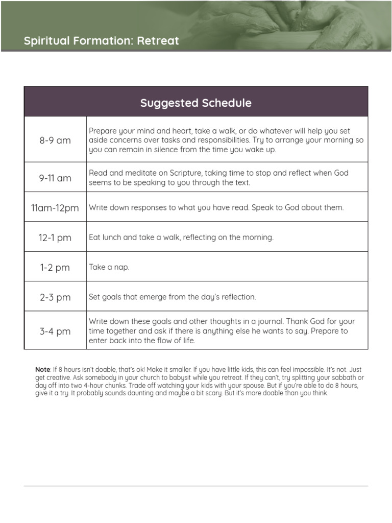 Spiritual Formation Retreat Schedule | PDF