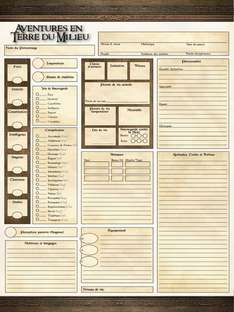 Feuille de Personnage - Aurel | PDF