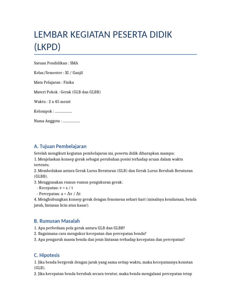 Lkpd Gerak Glbb Glbb Final Pdf
