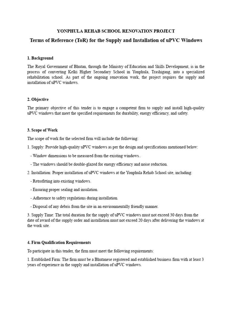 ToR For UPVC Window Tender | PDF | Window
