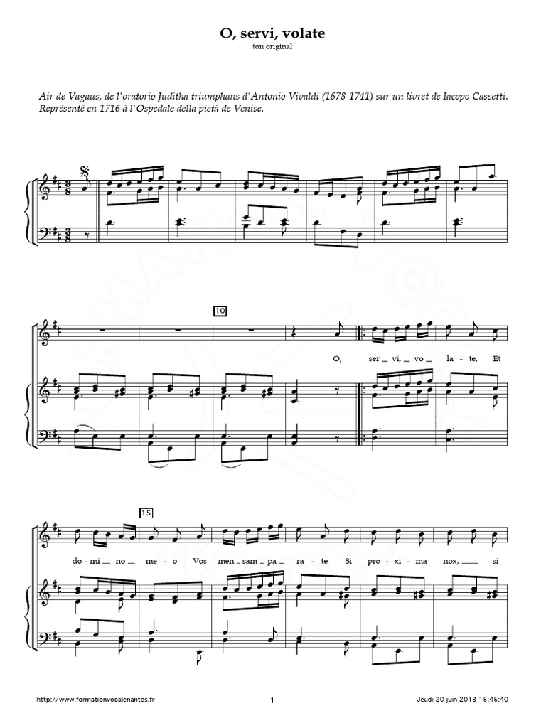 Vivaldi - O, Servi, Volate | PDF