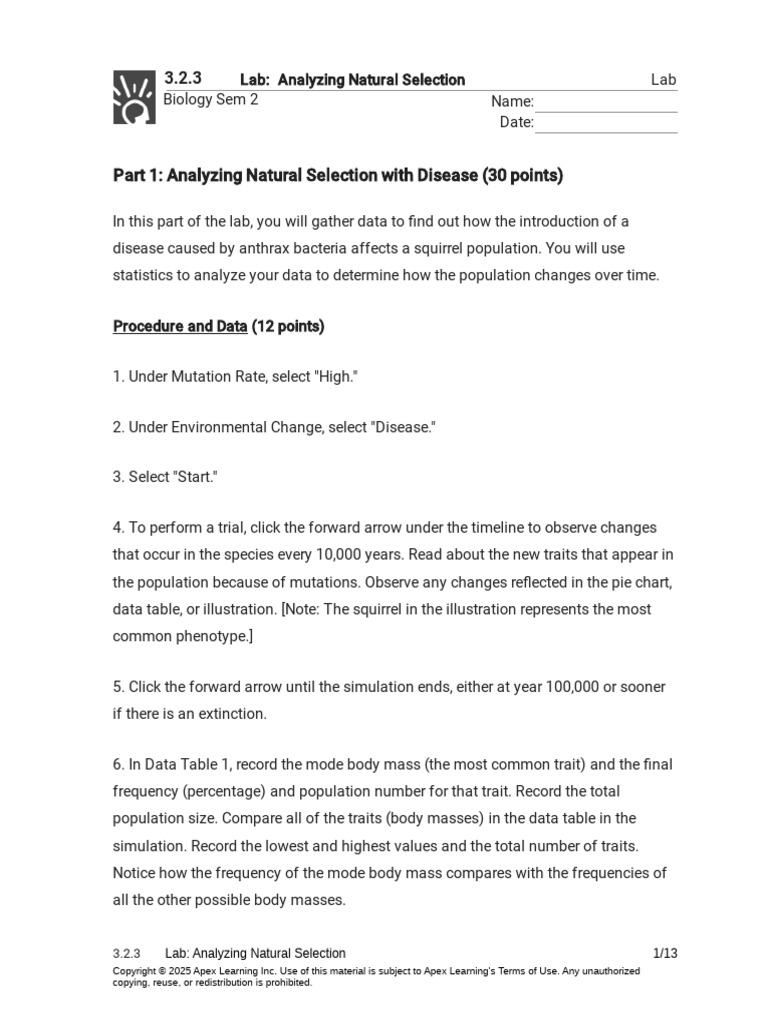 Analyzing Natural Selection Lab | PDF | Natural Selection | Mutation