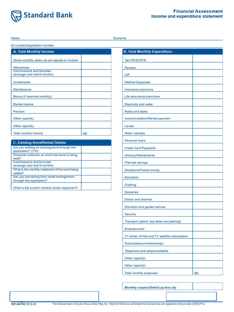 Standard Bank Income & Expenditure Form | PDF | Government Finances ...