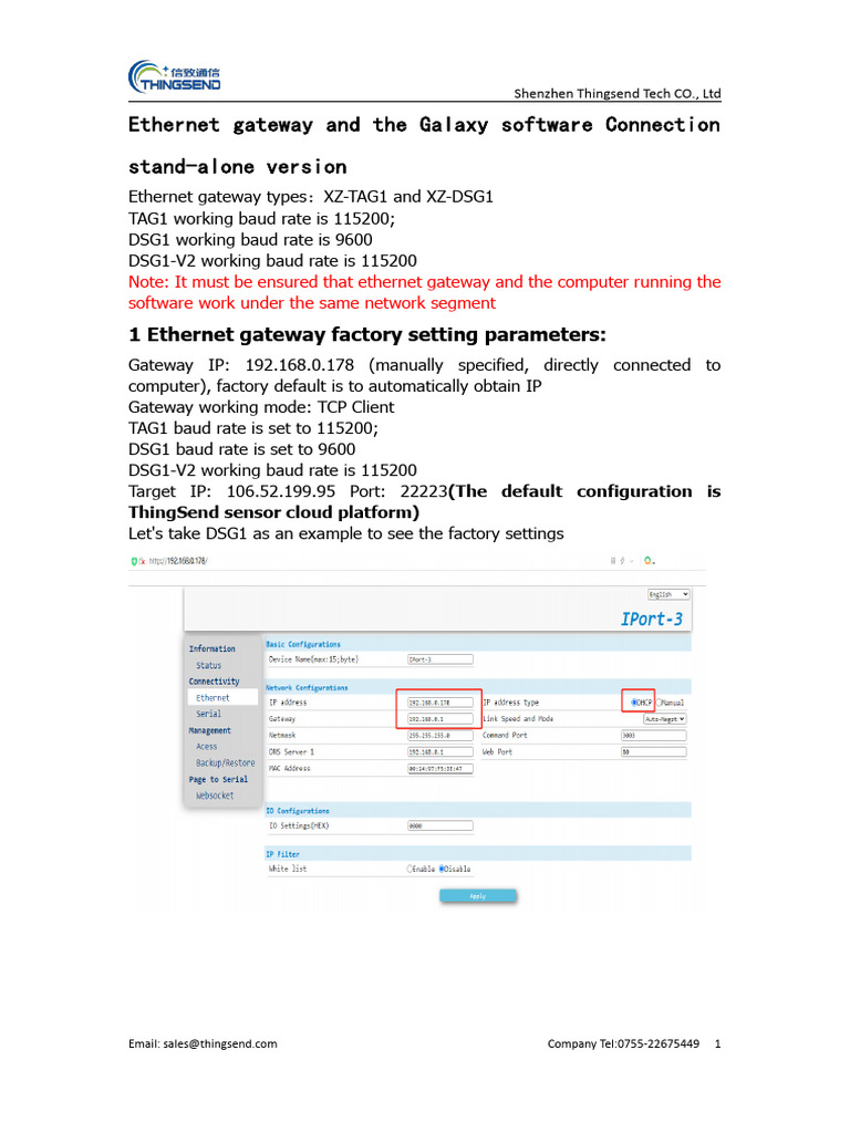 Ethernet Gateway and Galaxy Software Connection Instructions | PDF | Ip ...