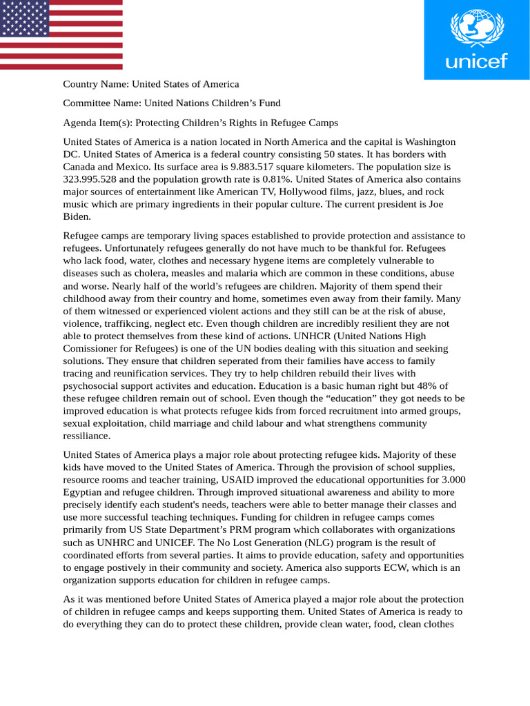 America Unicef Position Paper | PDF | Refugee