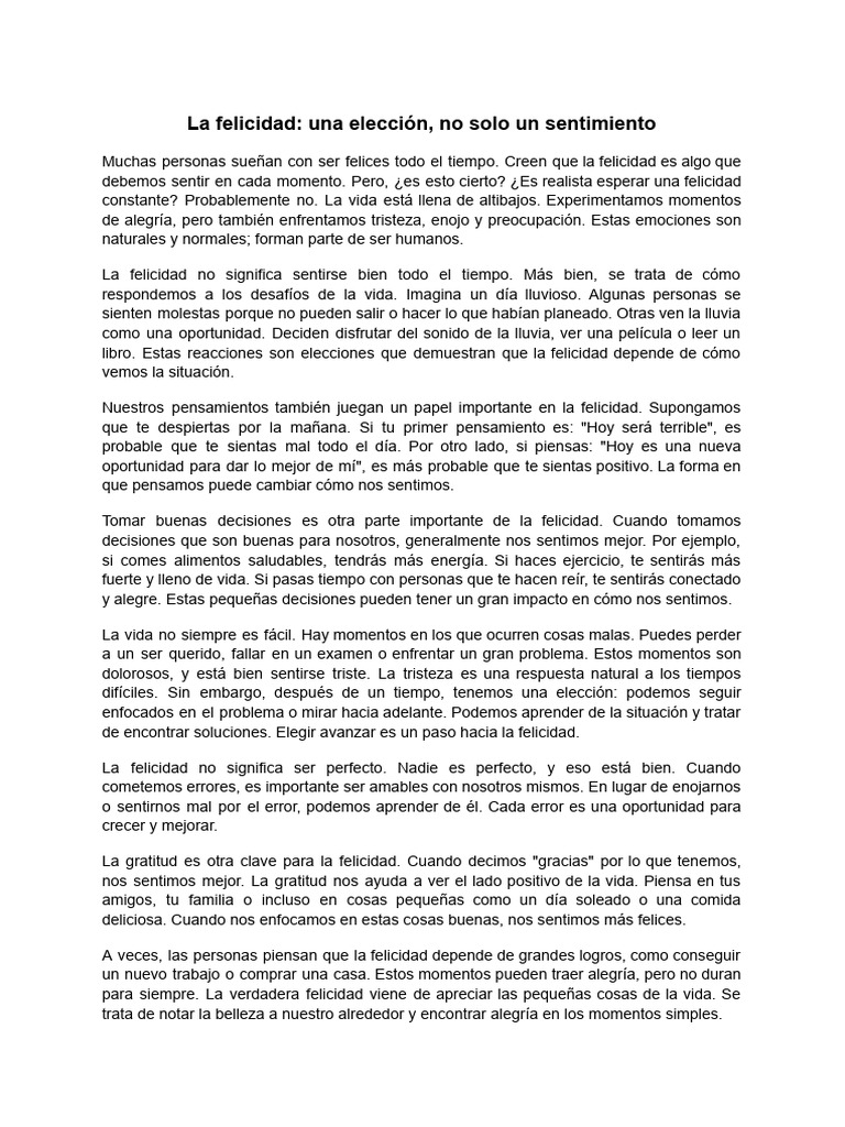 La felicidad es una elección diaria | PDF | Felicidad | Pensamiento