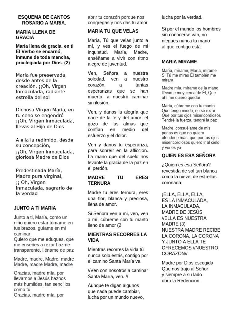 Esquema de Cantos Rosario A Maria 2 | PDF | María, madre de Jesús | Amor