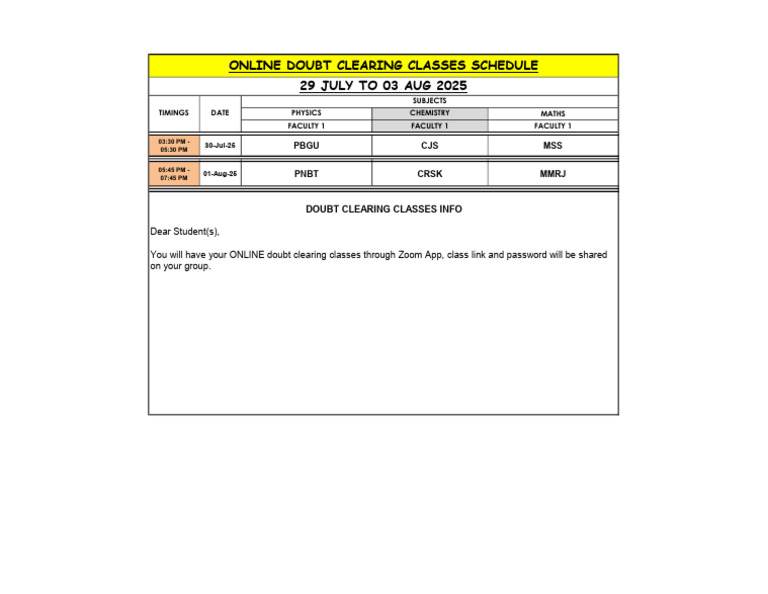 DCC Timetable: July-August 2025 | PDF