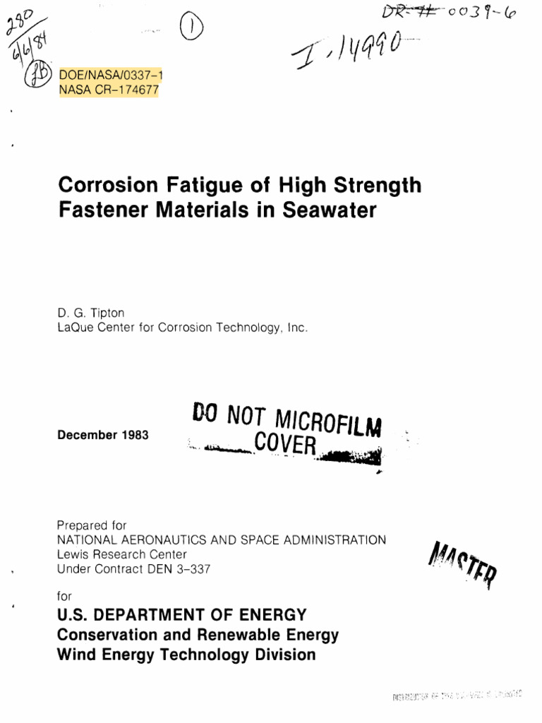 NASA CR-174577 Fastener Corrosion in Seawater | PDF