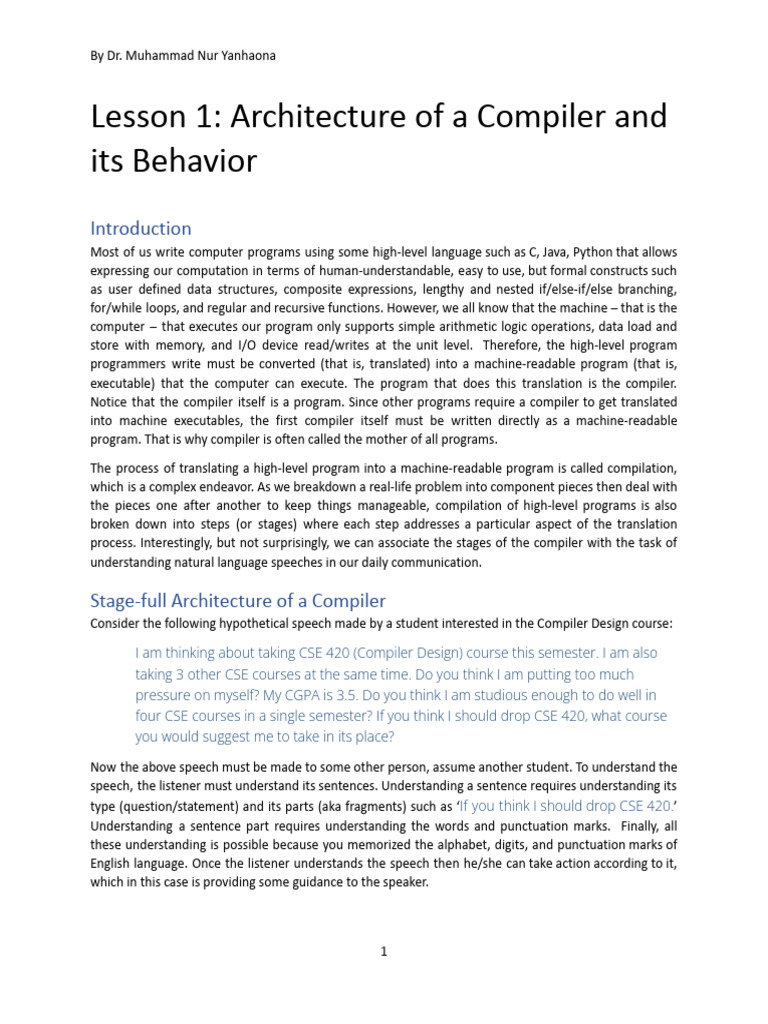 Lesson1 Introduction To Compilers | PDF | Compiler | Computer Program