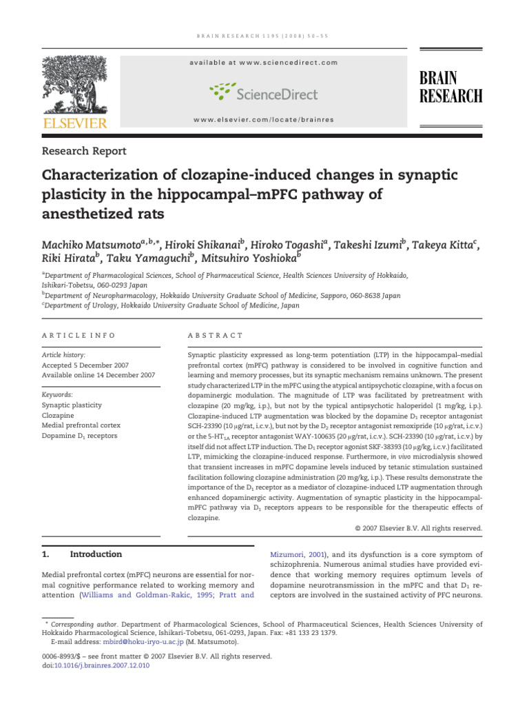 Matsumoto, Et Al (2008) - Characterization of Clozapine-Induced Changes in Synaptic Plasticity ...