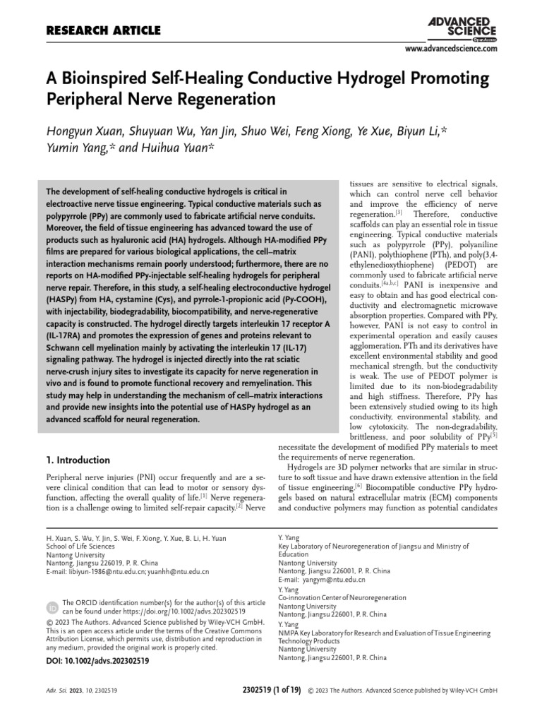 A Bioinspired Self-Healing Conductive Hydrogel Promoting Peripheral ...