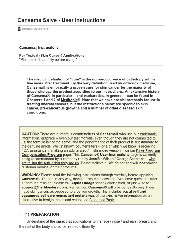 Black Salve User Instructions Handout | PDF | Cancer | Skin Cancer