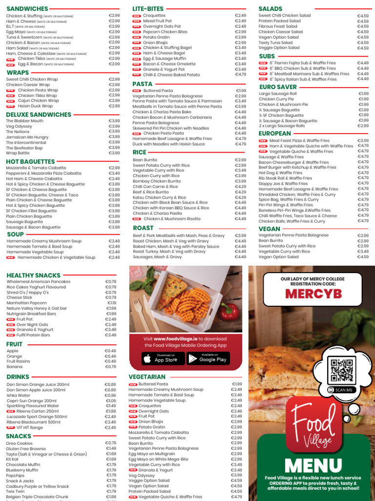 Food Village Menu Overview | PDF | Sausage | Pasta