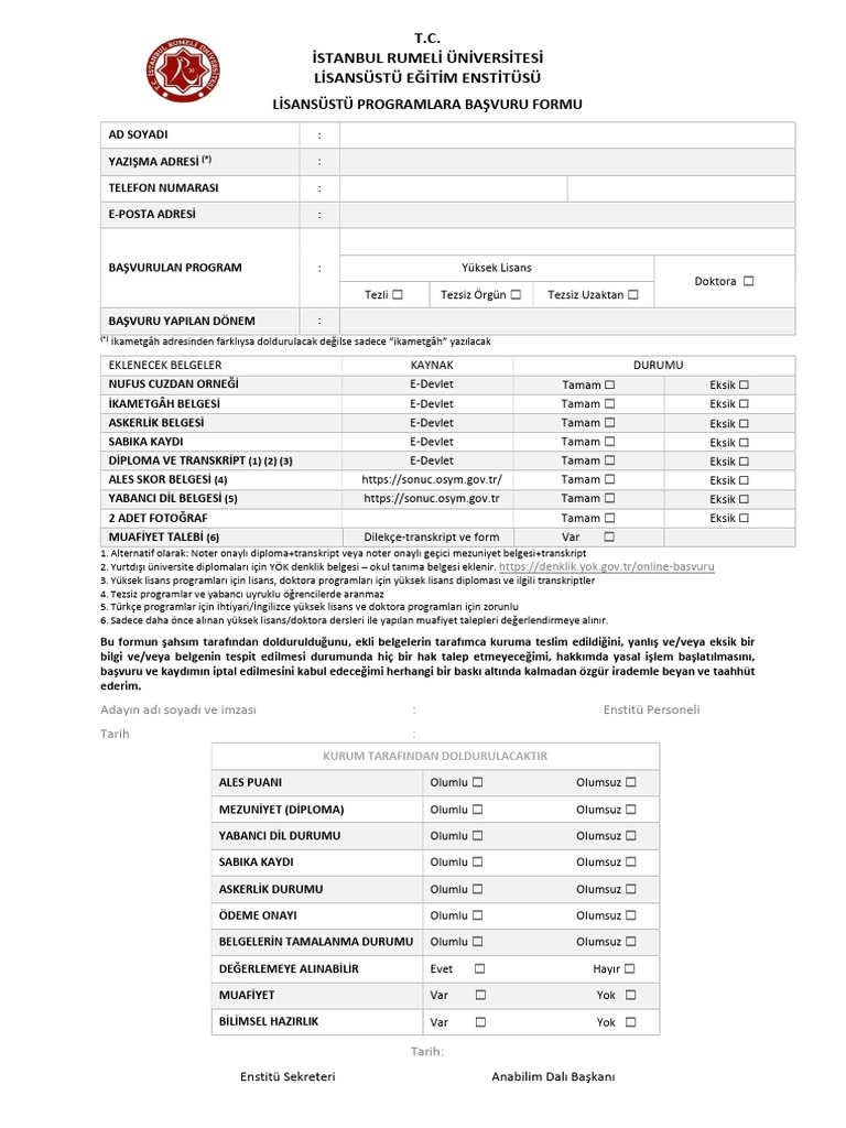 Enstitu Basvuru | PDF