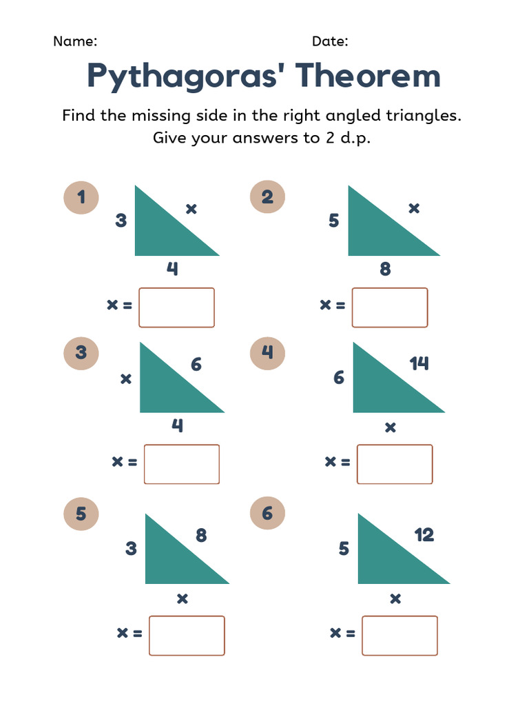 Pythagoras' Theorem Worksheet | PDF | Teaching Mathematics | Pythagoras