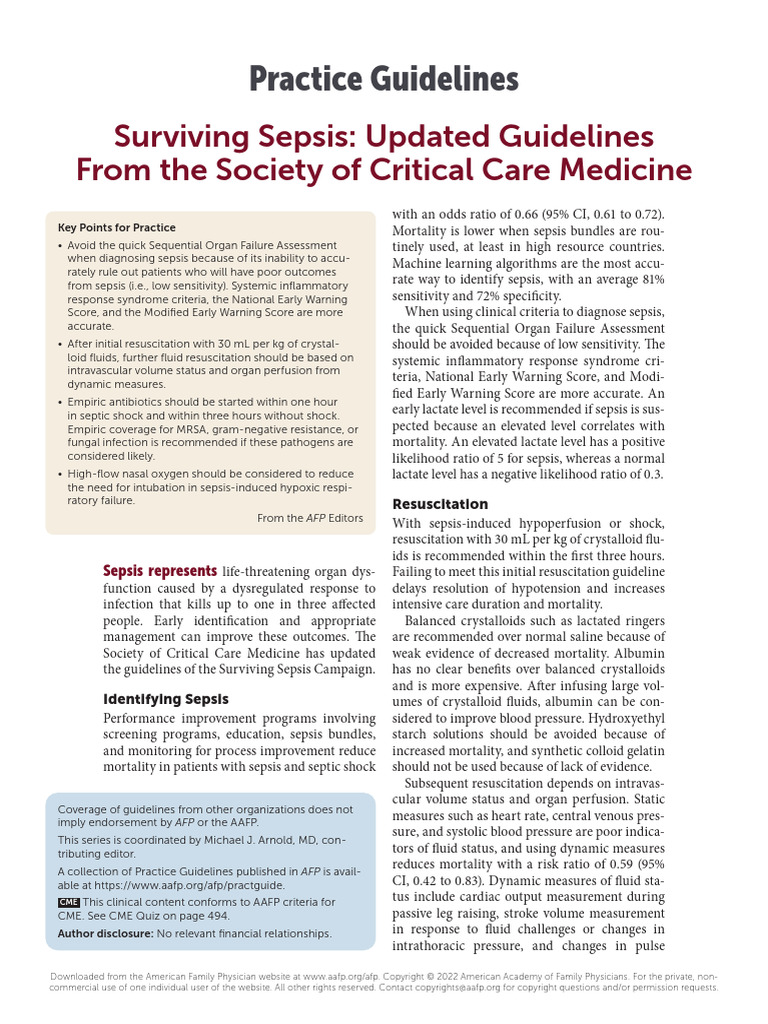 Updated Sepsis Management Guidelines | PDF | Sepsis | Shock (Circulatory)