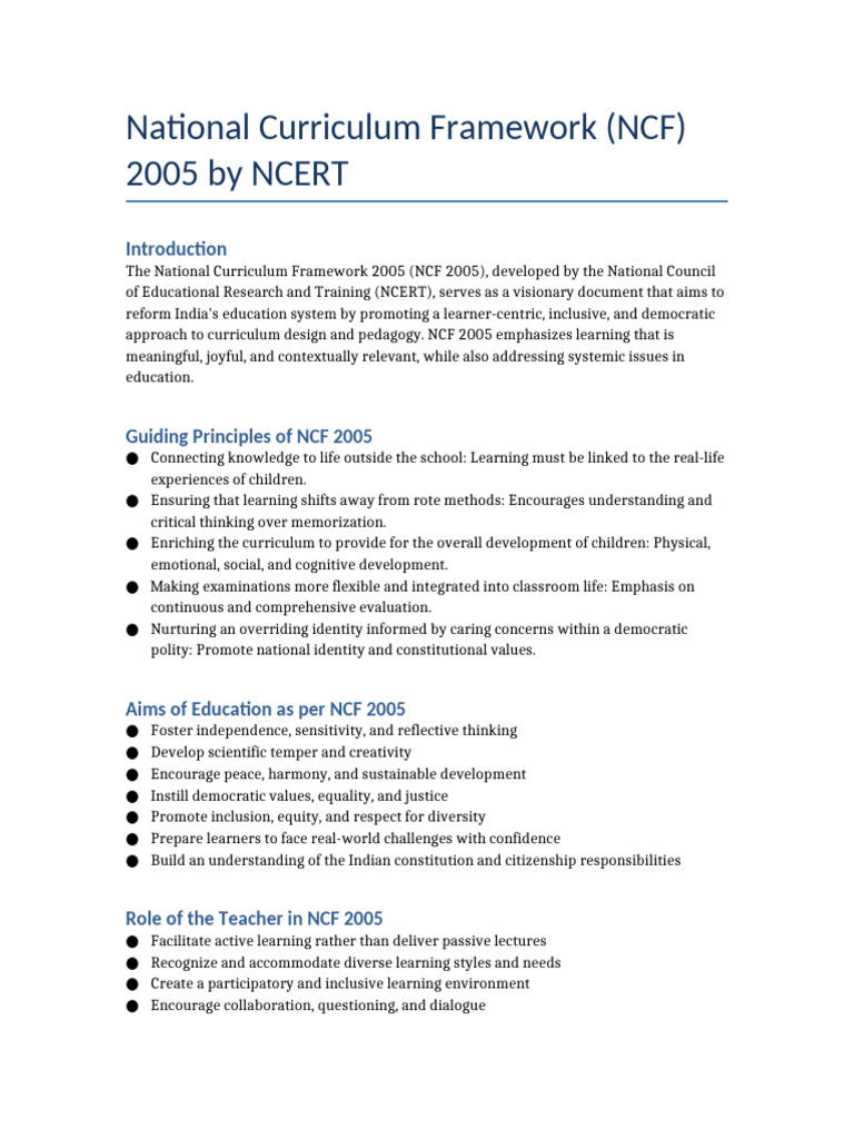 NCF 2005 Analysis | PDF | Learning | Pedagogy