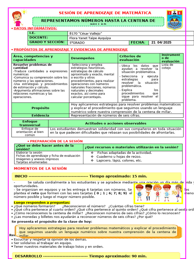 7 - Mat-Representamos-Numeros-Hasta-La-Centena-De-Millar | PDF | Aprendizaje | Cognición