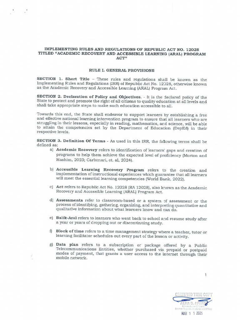 Irr R.a.-12028 Aral-Act | PDF