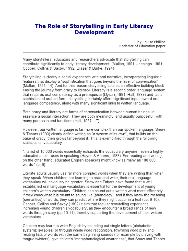 The Role of Storytelling in Early Literacy Development | PDF ...