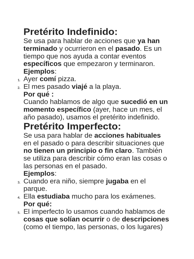 Uso del Pretérito Indefinido e Imperfecto | PDF