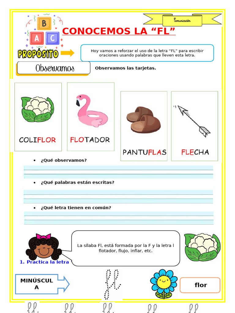 Práctica de la letra "FL" en escritura | PDF