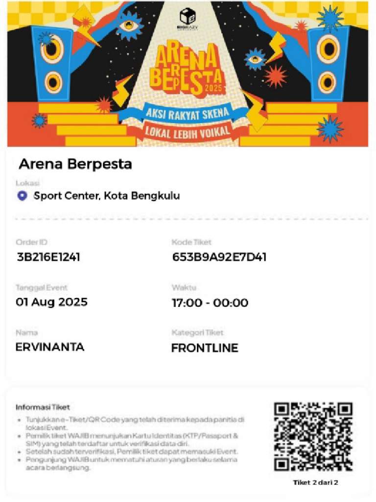 e Ticket Frontline Arena Berpesta 2025 | PDF