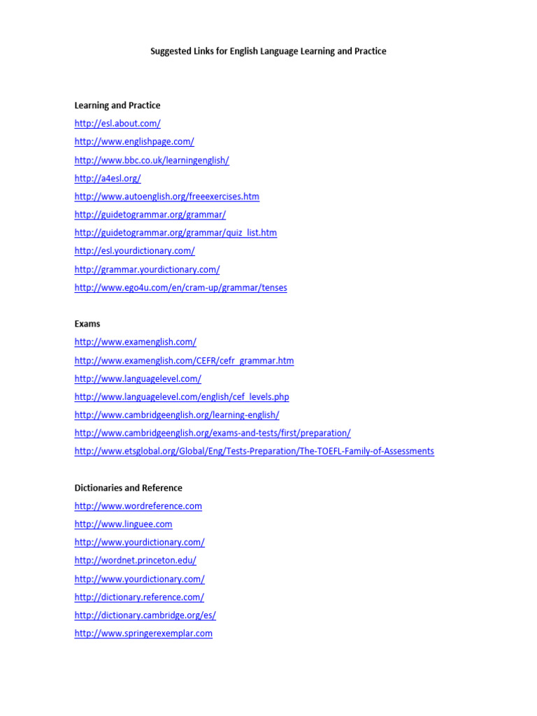 Essential Links for English Learning | PDF