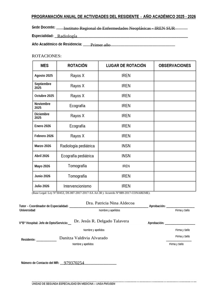 Formato Programacion Rotaciones 2025-2026 | PDF | Radiología | Visión por computador