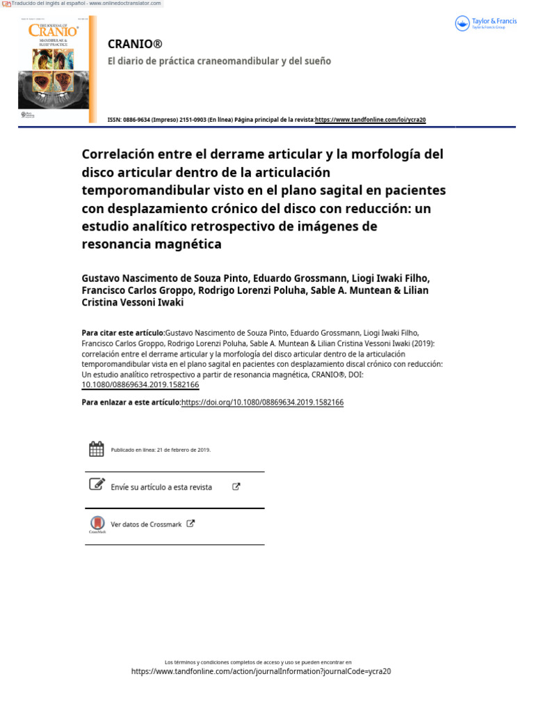 Correlation Between Joint Effusion and Morphology of The ATM - En.es ...
