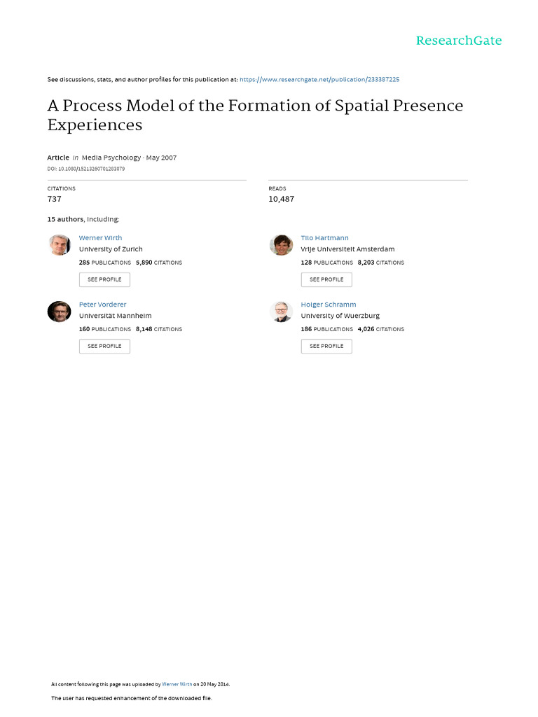 Spatial Presence Formation Model | PDF | Perception | Attention
