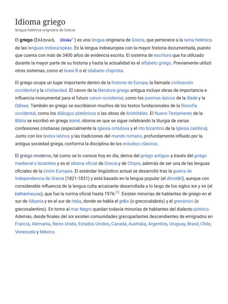 Idioma Griego - Wikipedia, La Enciclopedia Libre | PDF | Lengua griega ...