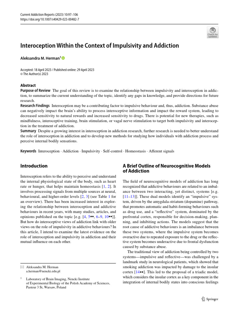 Interoception Within The Context of Impulsivity and Addiction | PDF ...