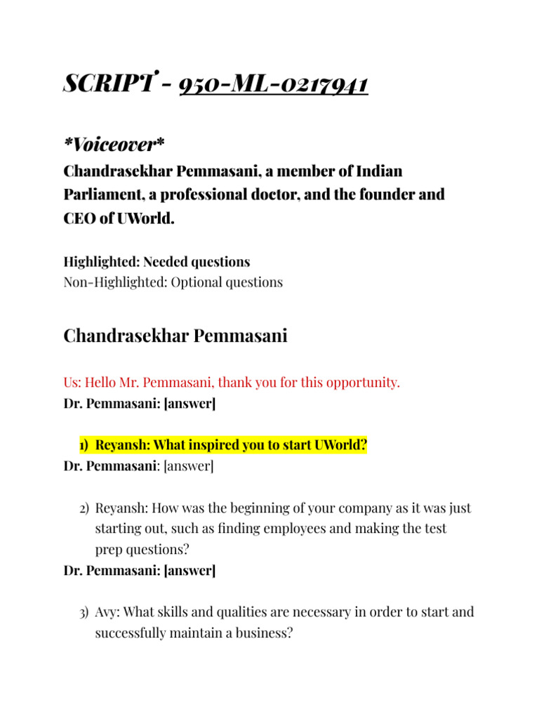 BPA Questions - Script | PDF