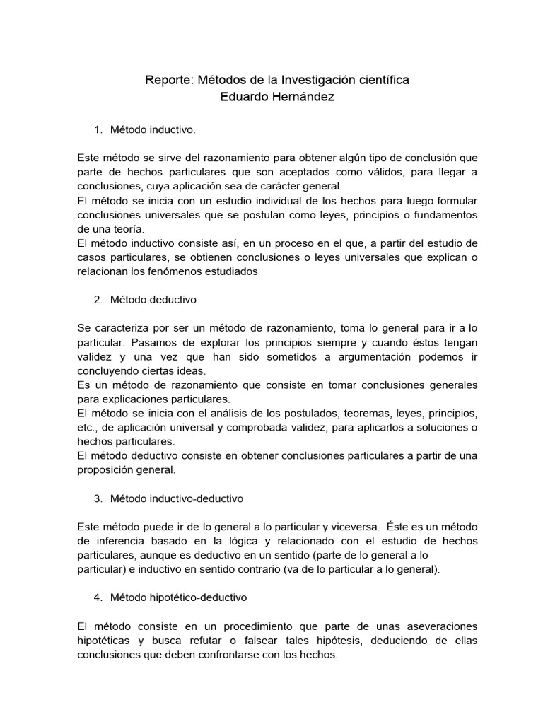 Reporte Metodos de La Investigacion Cientifica | PDF | Método ...