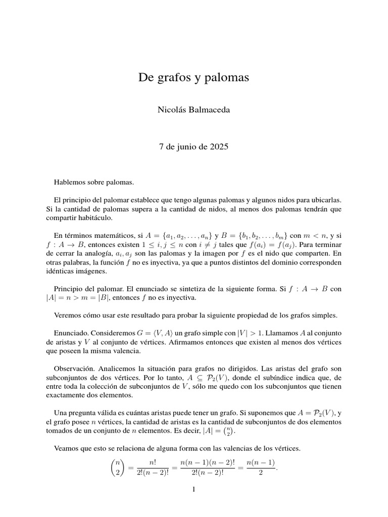 Principio del Palomar en Grafos Simples | PDF | Vértice (teoría de ...