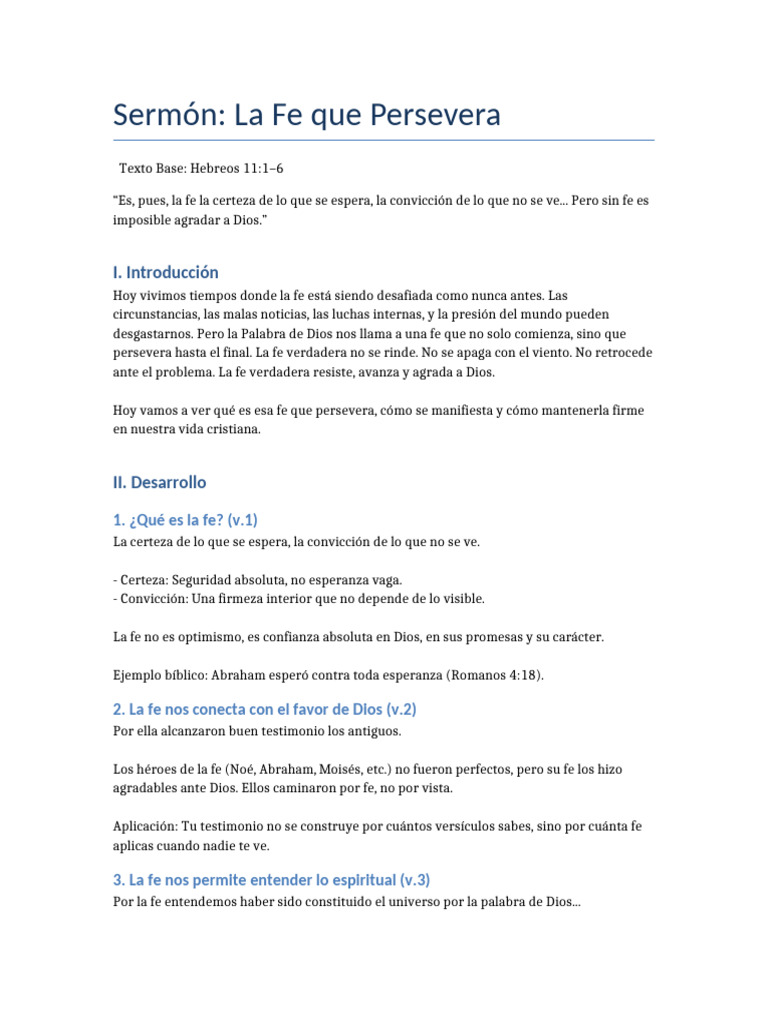 Sermon La Fe Que Persevera | PDF | Fe | Dios