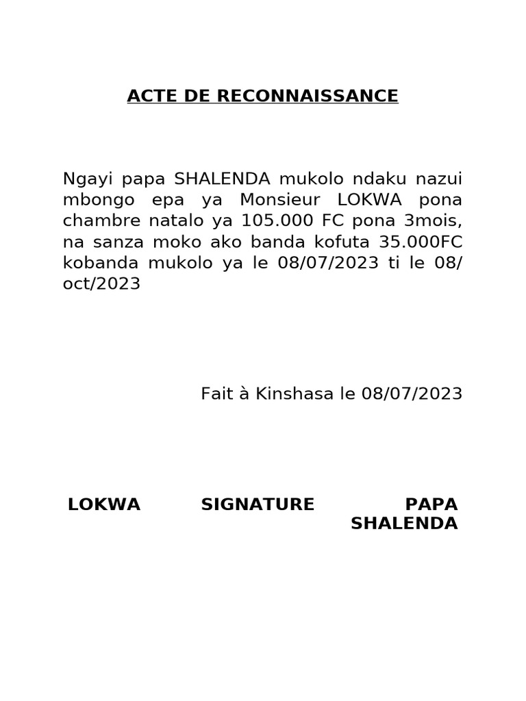 Acte de Reconnaissance | PDF