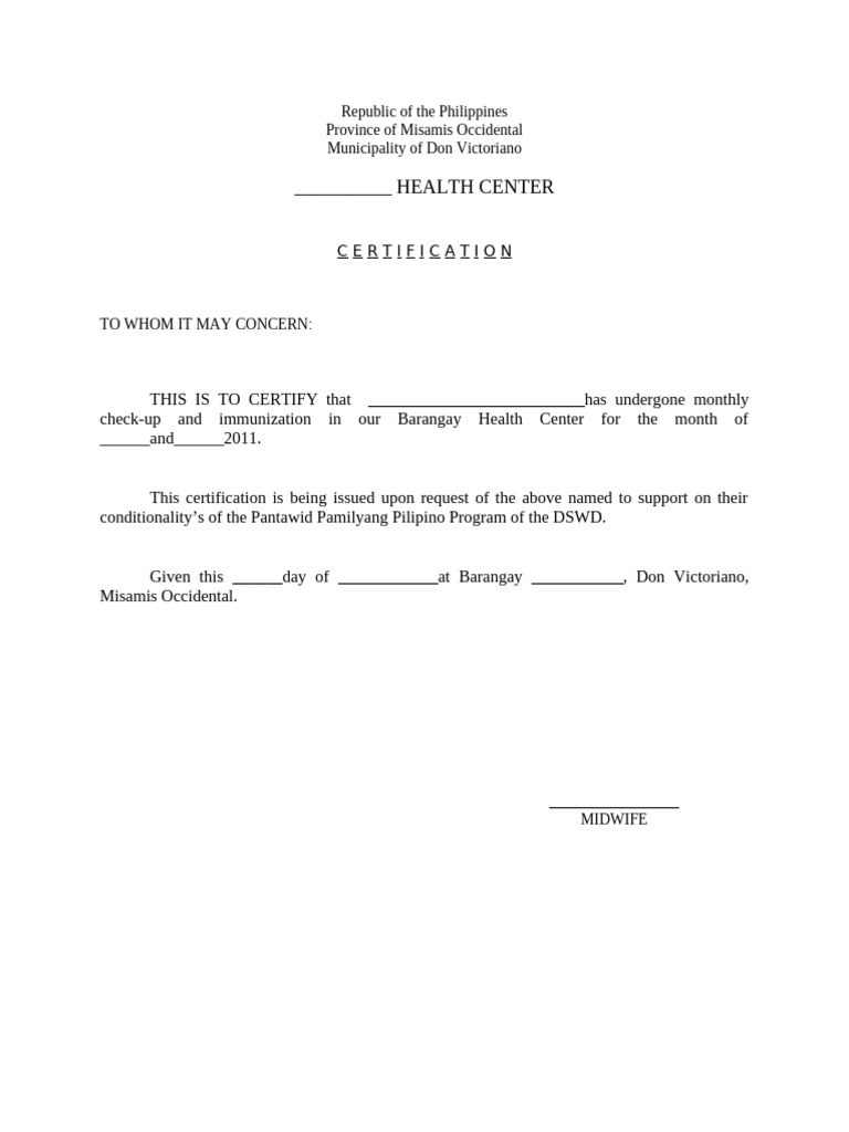 Health Certificate for 4Ps Compliance | PDF