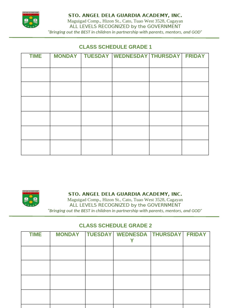 Class Schedule Elementary Ay 2025-2026 | PDF